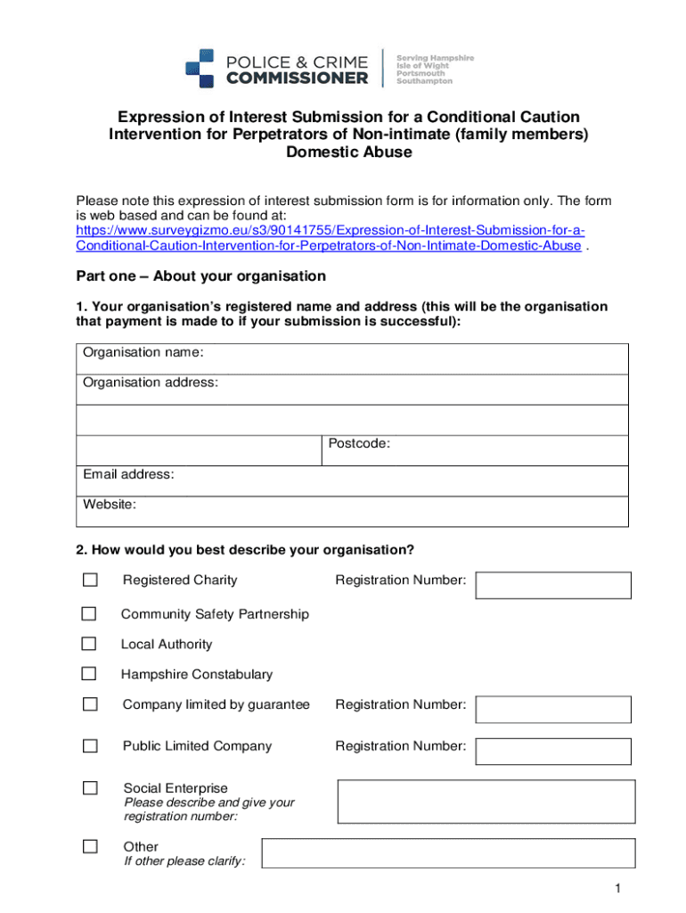 Fillable Online Expression of Interest Submission for a Conditional ...