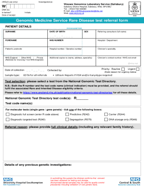 Fillable Online Genomic Medicine Service Rare Disease test referral ...
