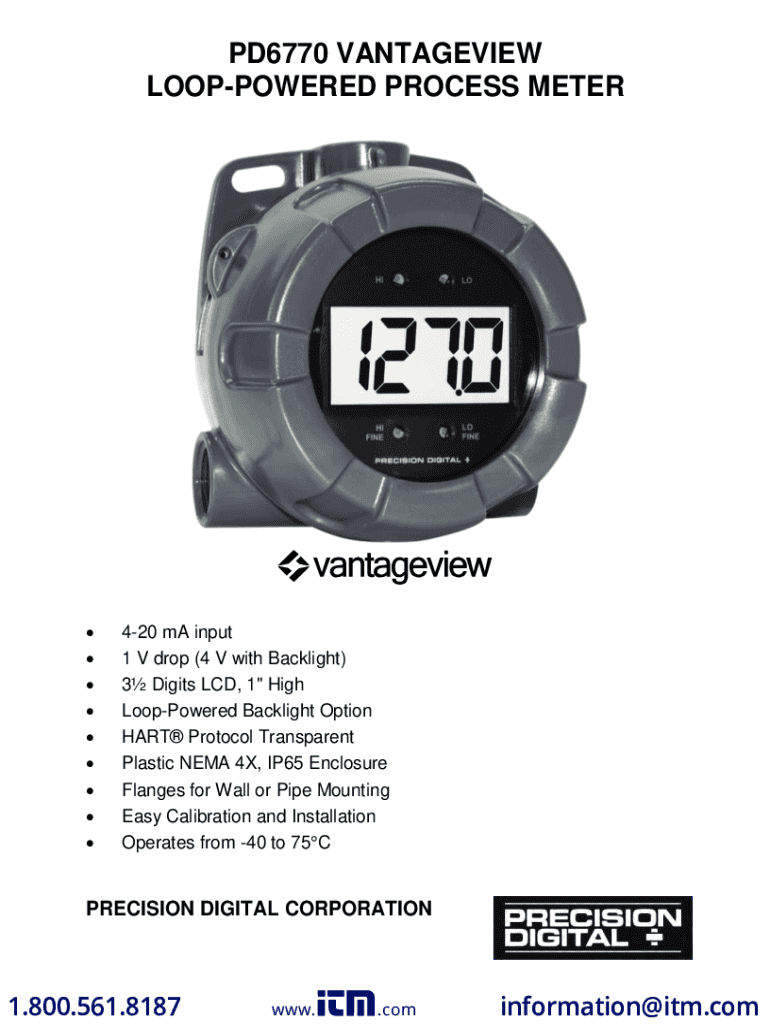 Fillable Online PD6770 VANTAGEVIEW LOOP-POWERED PROCESS METER Fax Email Print - pdfFiller