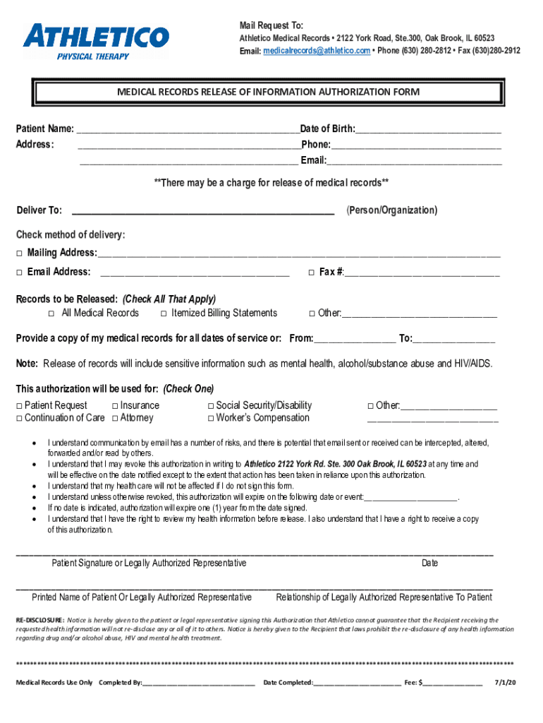 Fillable Online Medical Records Release of Information Authorization Form Fax Email Print ...