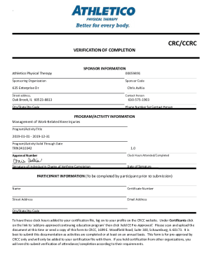 Fillable Online CRC/CCRC - Athletico Physical Therapy Fax Email Print ...