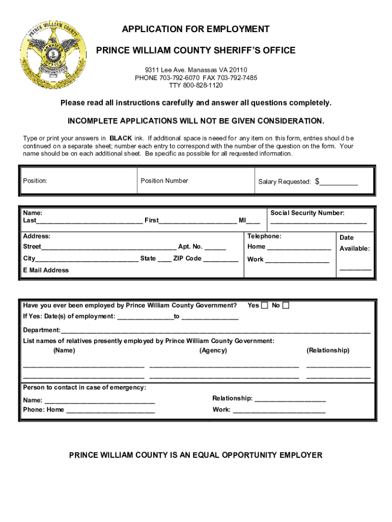 Fillable Online Prince William County Sheriff's Department - MapQuest ...