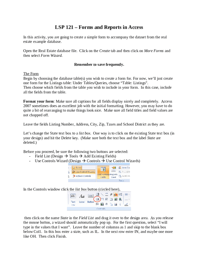 LSP 121 Access s, Reports, and Switchboard. Overview ... - condor ...