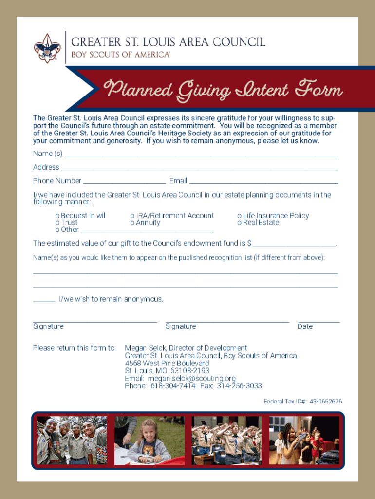 Fillable Online Planned Giving Intent Form - Greater St. Louis Area ...
