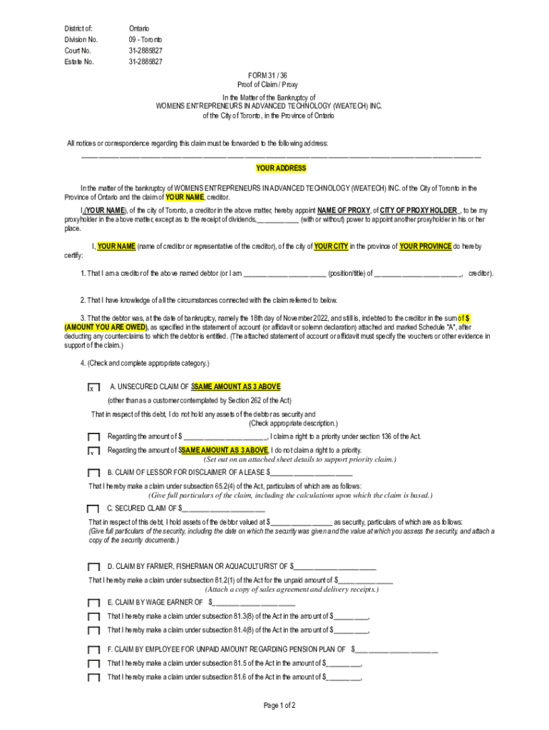 Fillable Online Proof of Claim and Proxy Forms - Deloitte Insolvencies ...