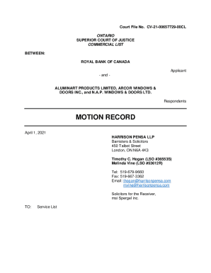 Fillable Online MOTION RECORD - Spergel Corporate Fax Email Print ...