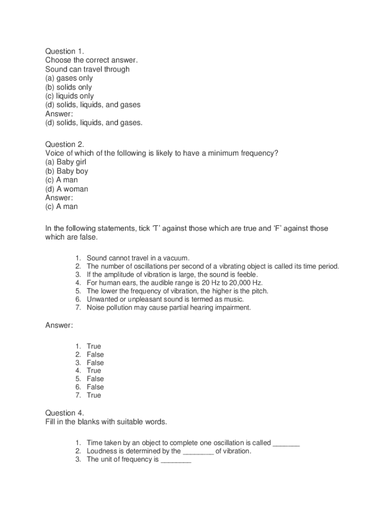 Fillable Online Sound can travel through (a) gases only - Class 8 ...