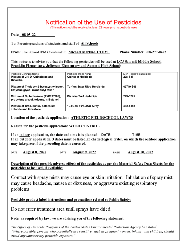 Fillable Online Pesticide Notification / Pesticide Notice and Form ...