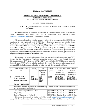 Fillable Online E-Quotation NOTICE - MCGM Fax Email Print - pdfFiller