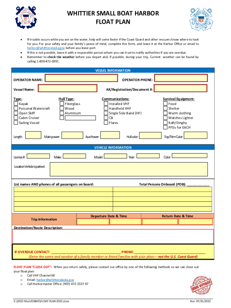 Fillable Online Do I need a float plan? What it is, how it works ...