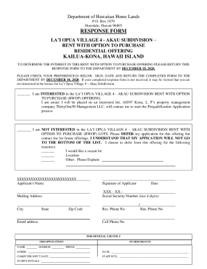 Fillable Online Department of Hawaiian Home Lands - RESPONSE FORM Fax ...