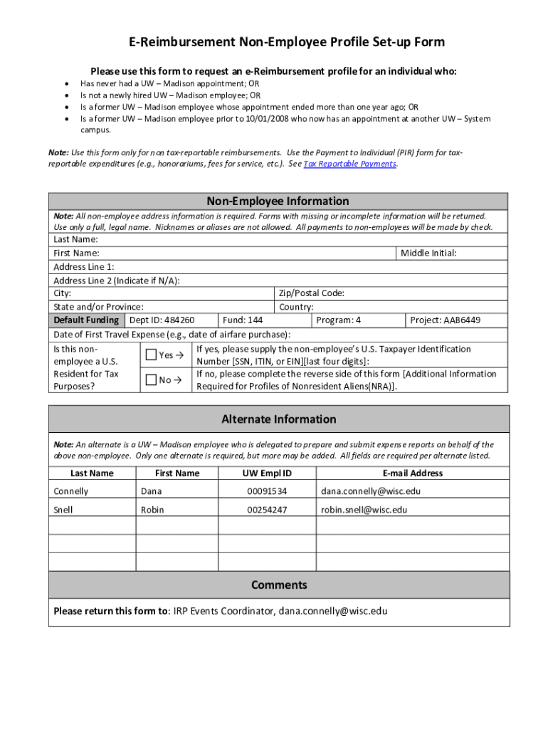 Fillable Online e-Reimbursement Non-Employee Profile Set-up Form Fax ...