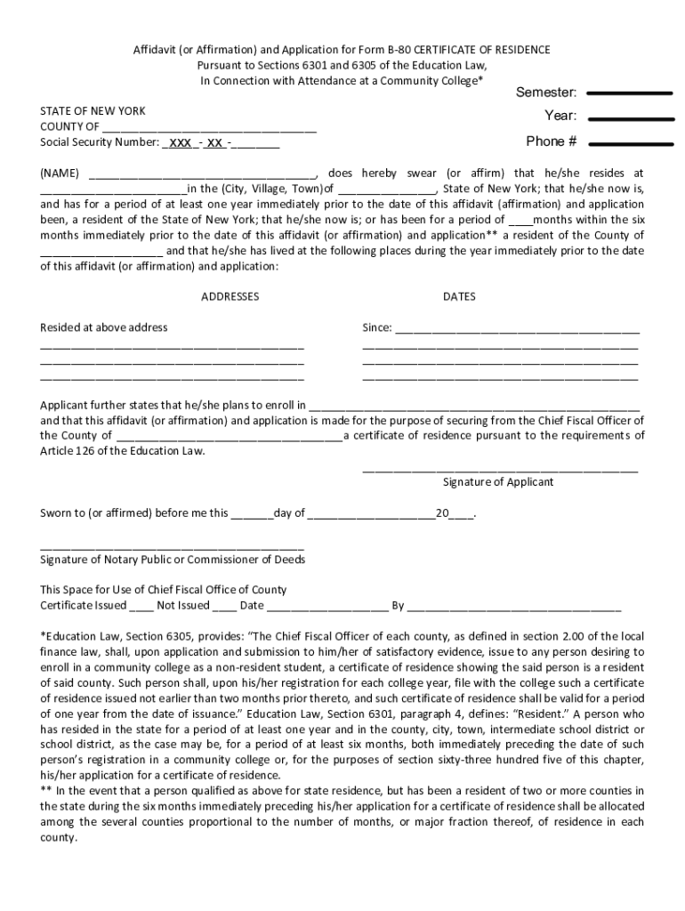 Fillable Online Affidavit (or Affirmation) and Application for ...