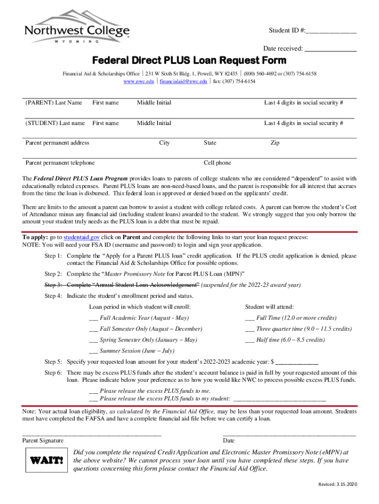 Fillable Online PLUS Loan Request Form Fax Email Print - pdfFiller