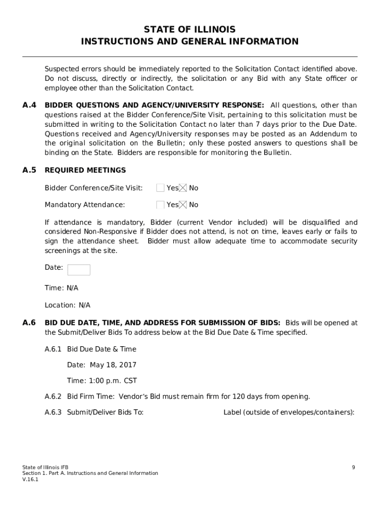 STATE OF ILLINOIS INVITATION FOR BID - BidNet Doc Template | pdfFiller
