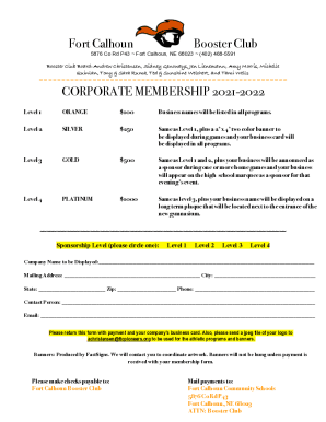 Fillable Online PDF 21-22 Booster Club Corporate Membership Form Fax ...