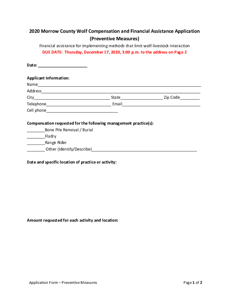 Fillable Online producer wolf depredation compensation claim ...