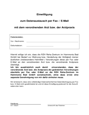 Fillable Online Einwilligung zum Datenaustausch per Fax- / E-Mail mit ...
