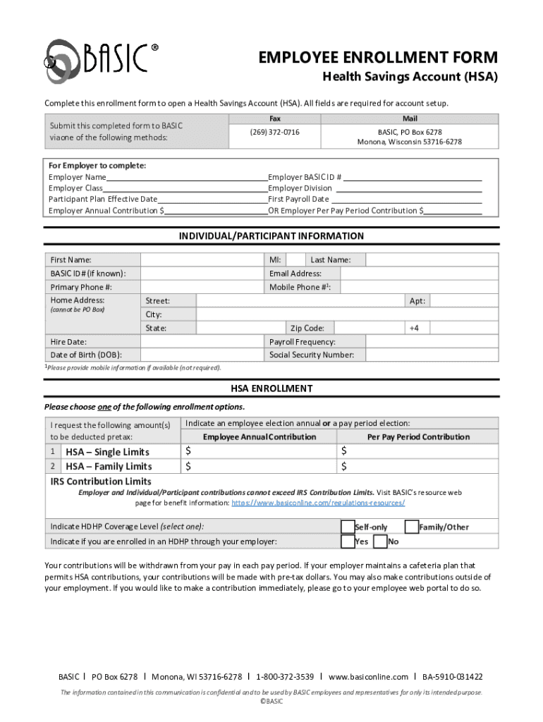 Fillable Online BA-5910-031422 HSA Employee Enrollment Form.docx Fax ...