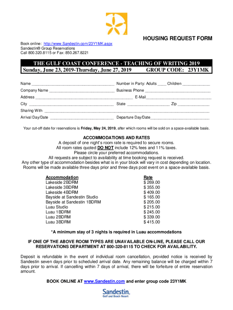 Fillable Online msachieves mdek12 HOUSING REQUEST FORM Fax Email Print - pdfFiller