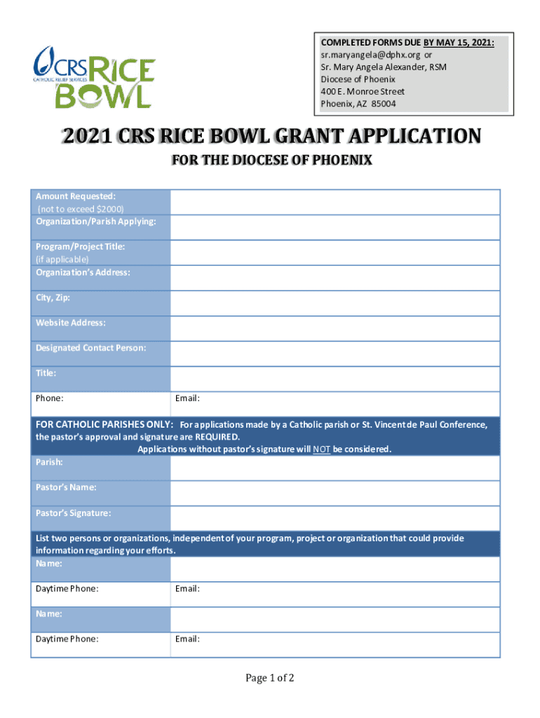 Fillable Online 2021 CRS RICE BOWL GRANT APPLICATION Fillable Fax Email ...