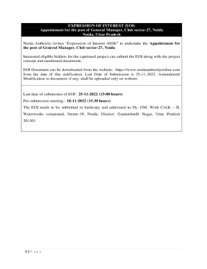 Fillable Online EXPRESSION OF INTEREST (EOI) Appointment for the post of ... Fax Email Print ...