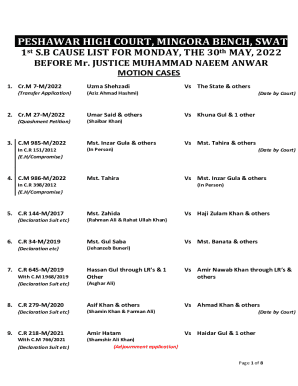 Fillable Online peshawarhighcourt gov B CAUSE LIST FOR MONDAY, THE 30th ...