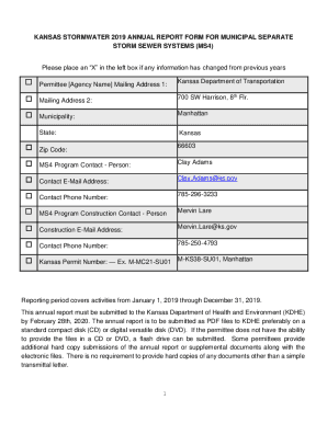 Fillable Online Kansas Stormwater 2019 Annual Report Form for Municipal ...