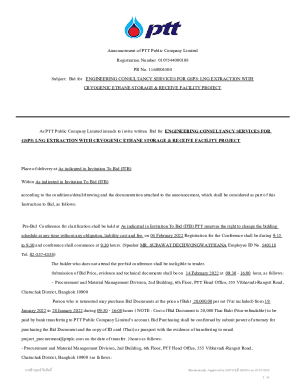 Fillable Online Announcement of PTT Public Company ... - PTT Procurement Fax Email Print - pdfFiller