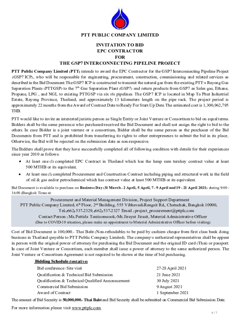 Fillable Online ptt exploration and production public company limited ...