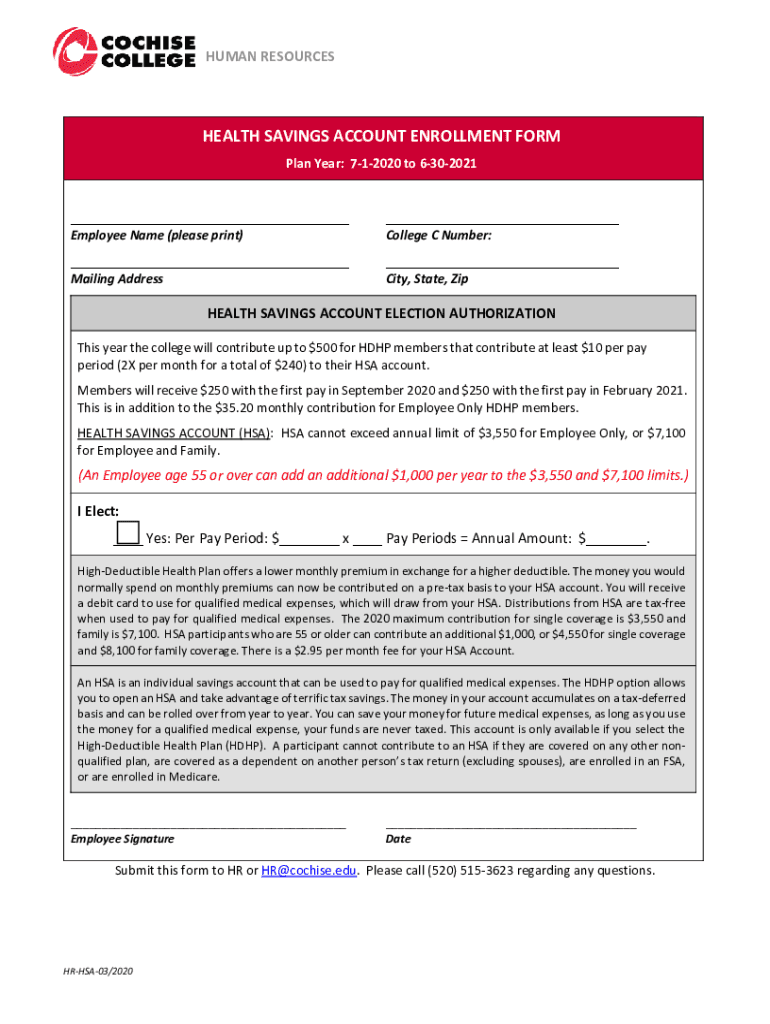 Fillable Online Health Savings Account Enrollment FormConnectYourCare Fax Email Print - pdfFiller