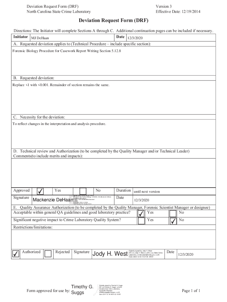 Fillable Online Requested deviation applies to (Technical Procedure include specific section ...