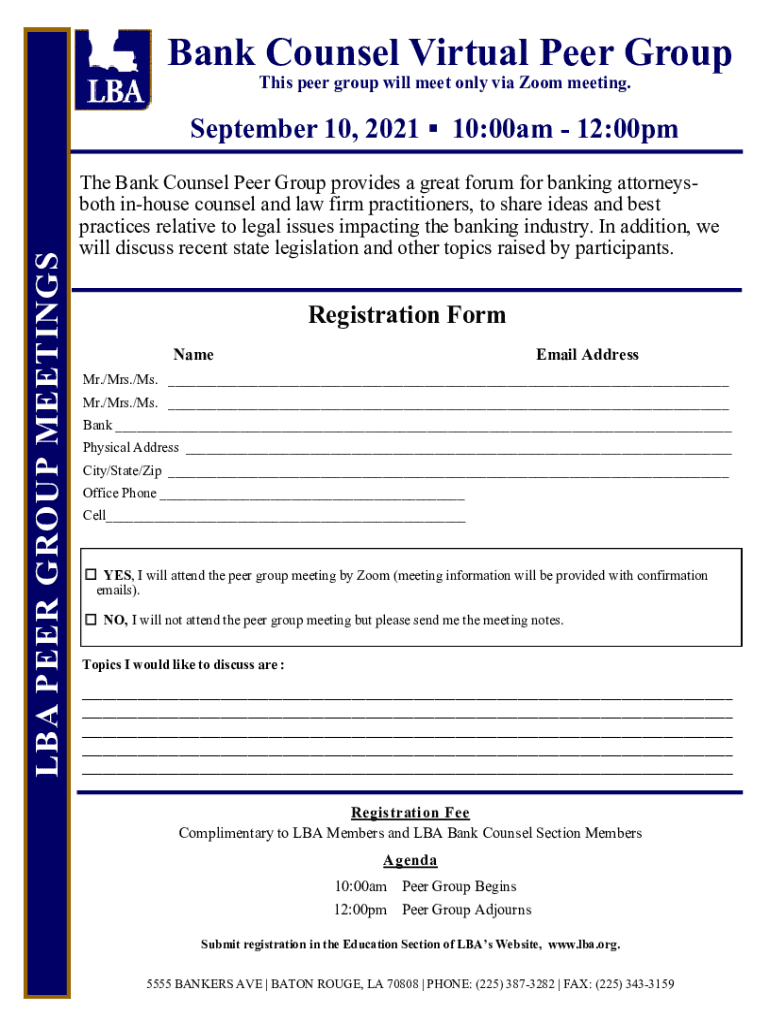 Fillable Online Peer Group Programs - Benchmarking Fax Email Print - pdfFiller