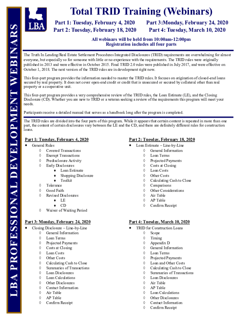 Fillable Online Total TRID Training (4 Part Series) - Compliance ...