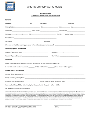 Fillable Online Nome - Intake Paperwork - Arctic Chiropractic Fax Email ...