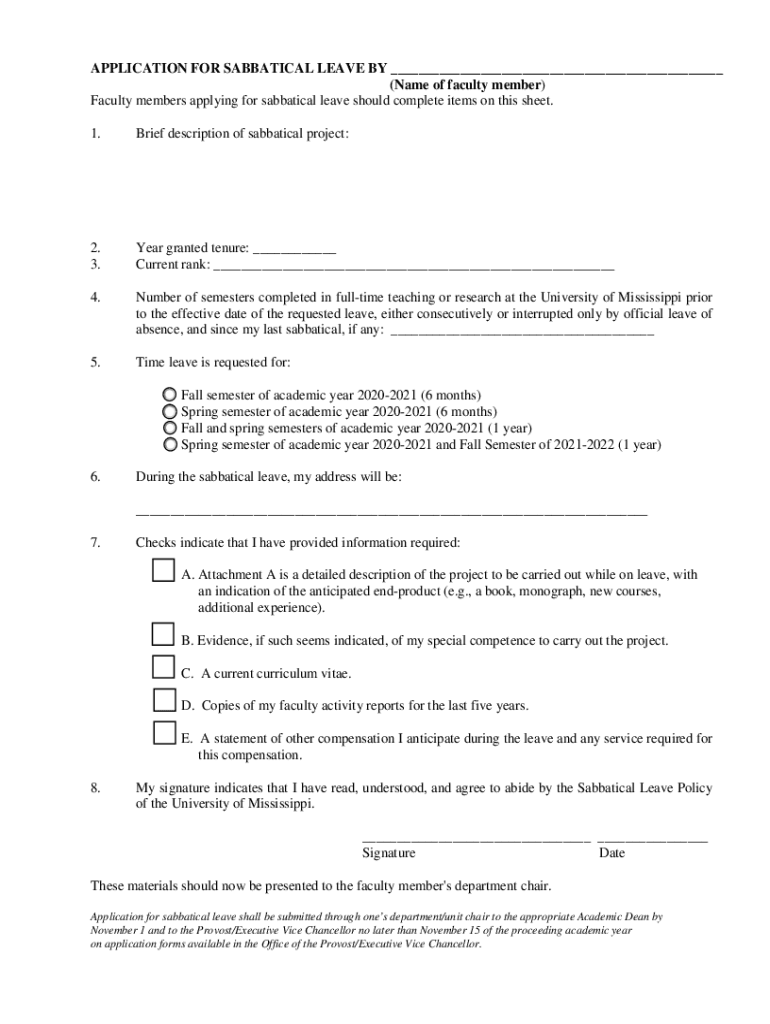 Fillable Online Application for Sabbatical Leave Cover Sheet Fax Email ...
