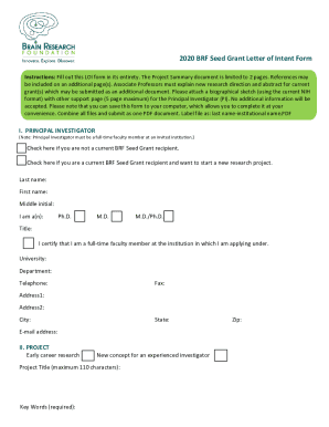 Fillable Online research olemiss 2020 BRF Seed Grant Letter of Intent ...