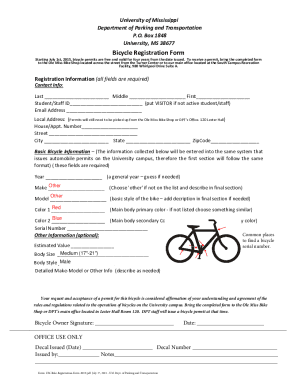 Fillable Online Bicycle Registration Form - Univ. of Mississippi ...