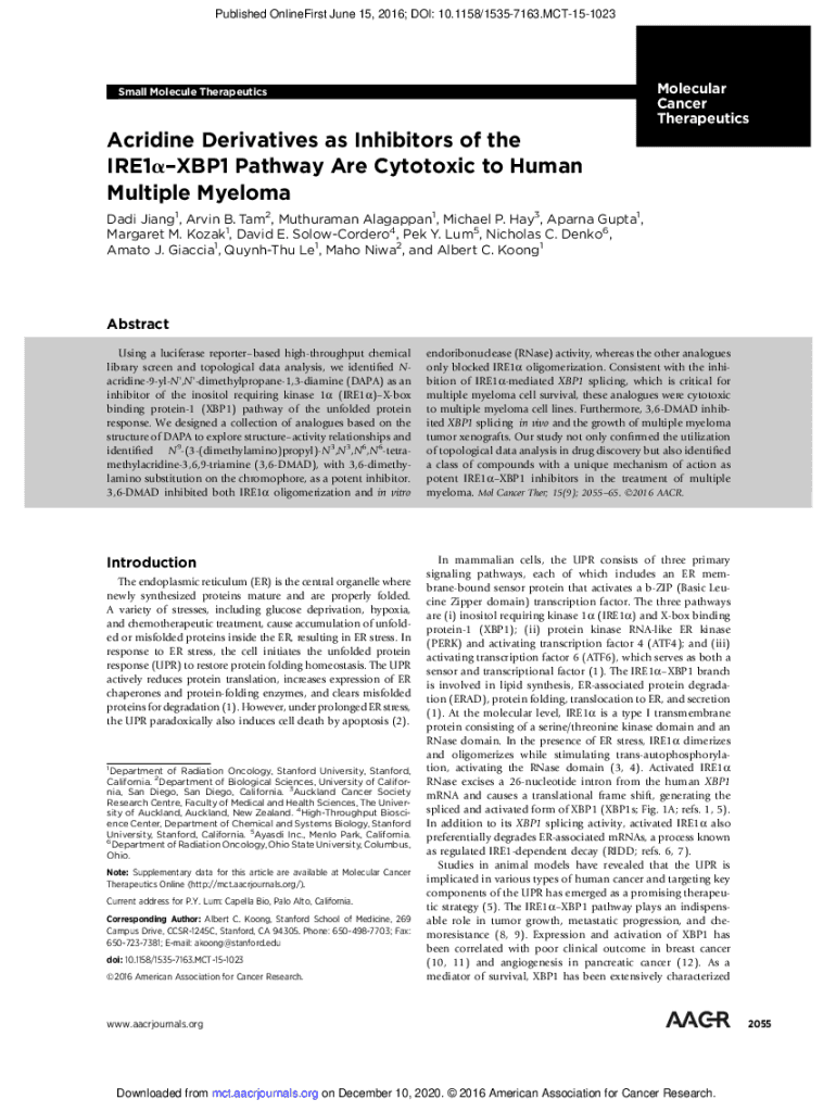 Fillable Online Acridine Derivatives as Inhibitors of the IRE1aXBP1 Pathway ... Fax Email Print ...