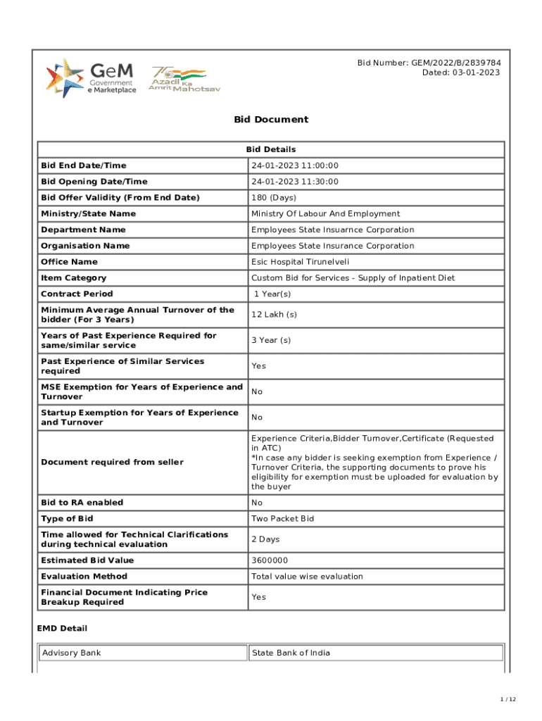 Fillable Online Bid Document - ESIC Fax Email Print - pdfFiller