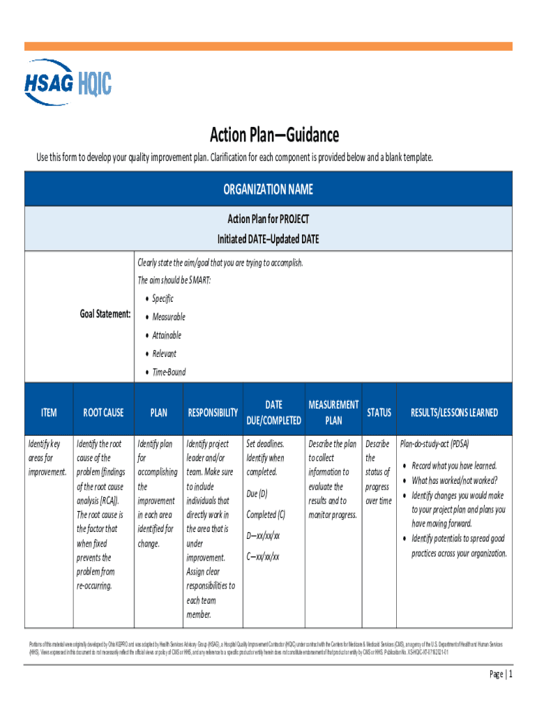 Fillable Online Action PlanGuidance. Use this form to develop your ...