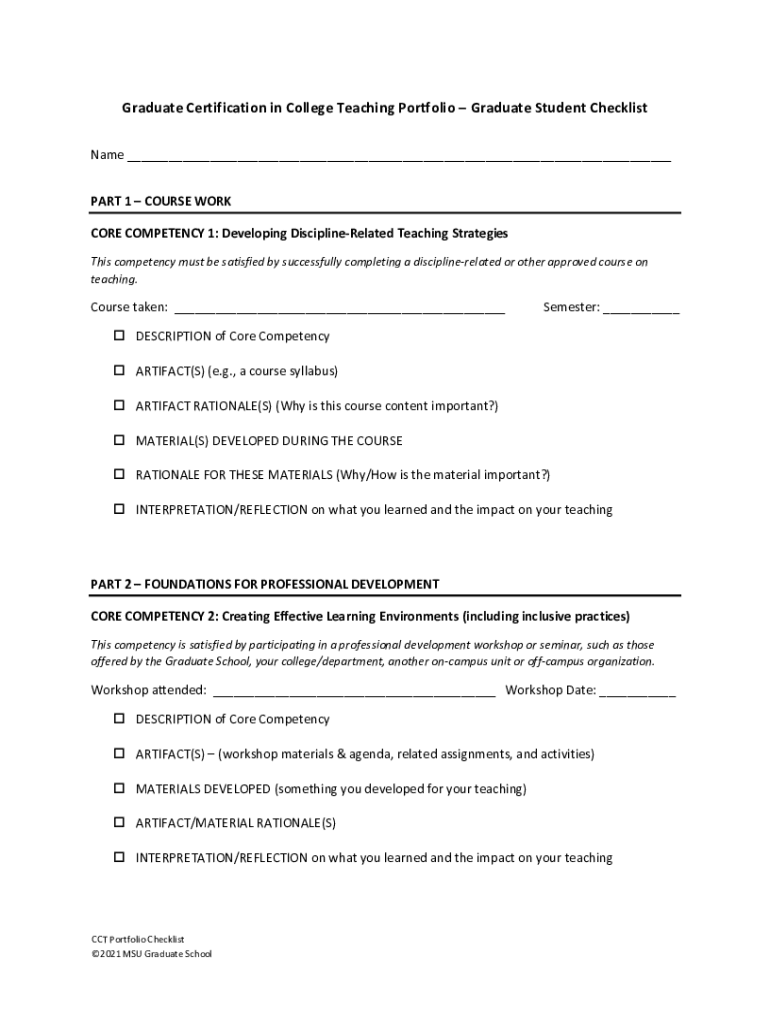 Fillable Online grad msu Graduate Teaching Certificate of Completion ...