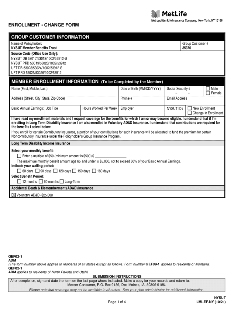 Fillable Online ENROLLMENT CHANGE FORM Fax Email Print - pdfFiller