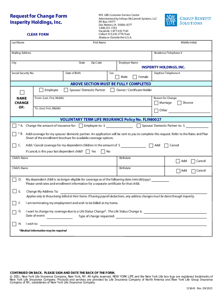 Fillable Online 811748 Insperity Holdings Request for Change Form - Pop ...