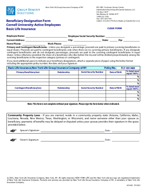 Fillable Online 831620 Cornell University Basic Life Active NYL ...