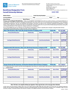 Fillable Online 831621 Cornell University Retiree NYL Beneficiary Designation Form. 831621 ...