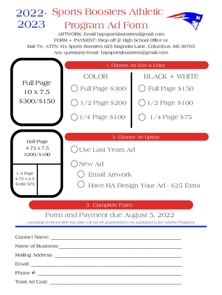 Fillable Online Sports Boosters Athletic Program Ad Form - AWS Fax ...
