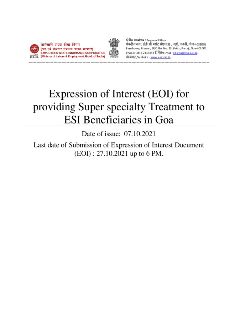 Fillable Online TOR/Camp Accommodation at Regional office, Goa - ESIC ...