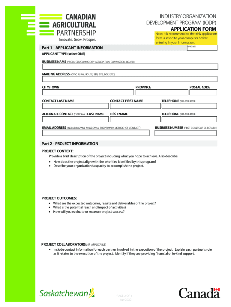 Fillable Online Industry Organization Development Program (IODP ...
