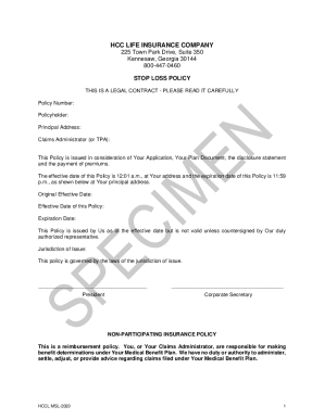 Fillable Online HCCL Stop Loss Policy - Rush County Indiana Government ...